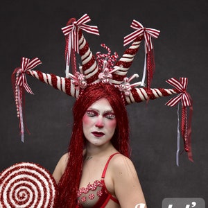 Large Candy Cane Peppermint Headpiece, Fairy Elf Jester Ugly Christmas ...