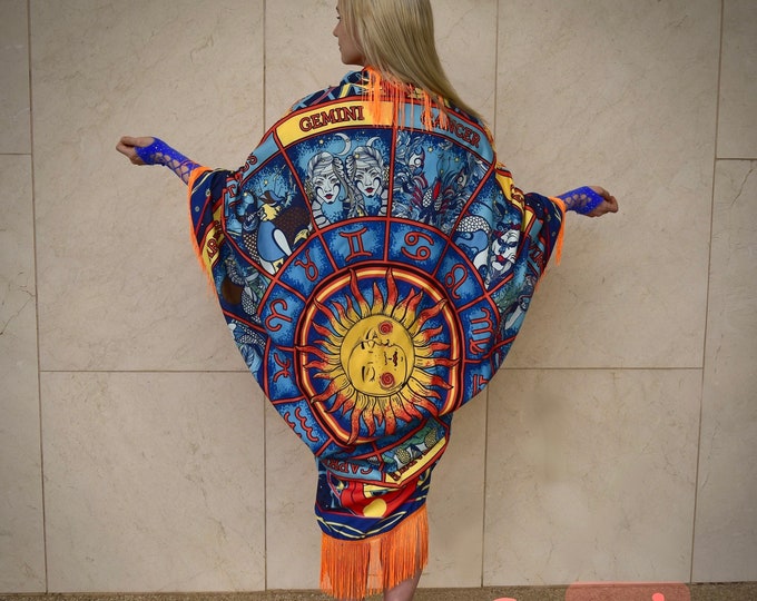 Luna Moth Witch Moon Star Fringe Kimono, Teal Fortune Teller Oracle ...
