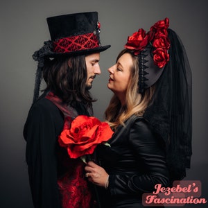 Rococo Rose Vampire Bride Veil Victorian Kokoshnik WGT Black Grey ...