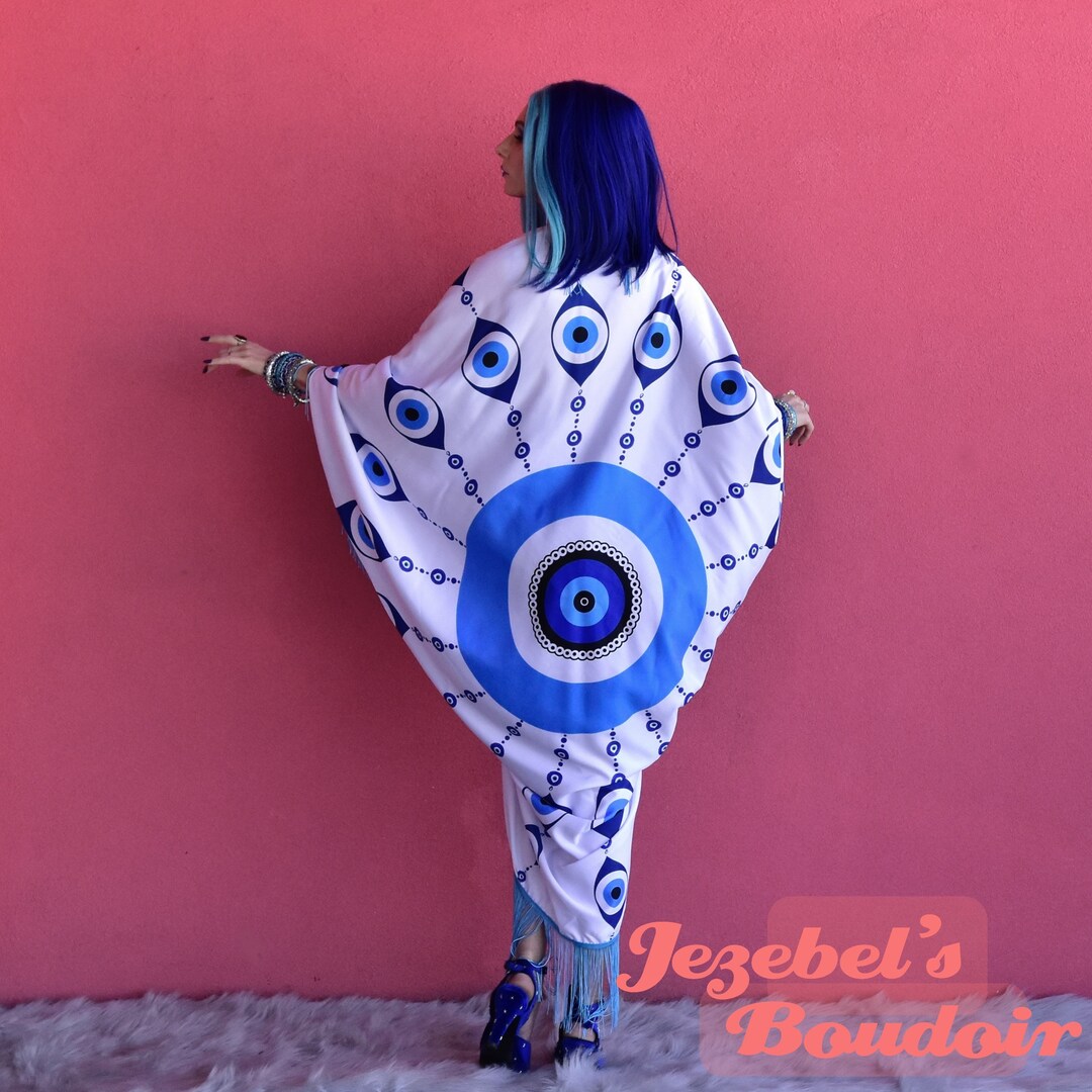 Evil Eye Festival Duster, Occult Bohemian Bat Wing Kimono, Fringe Rave ...