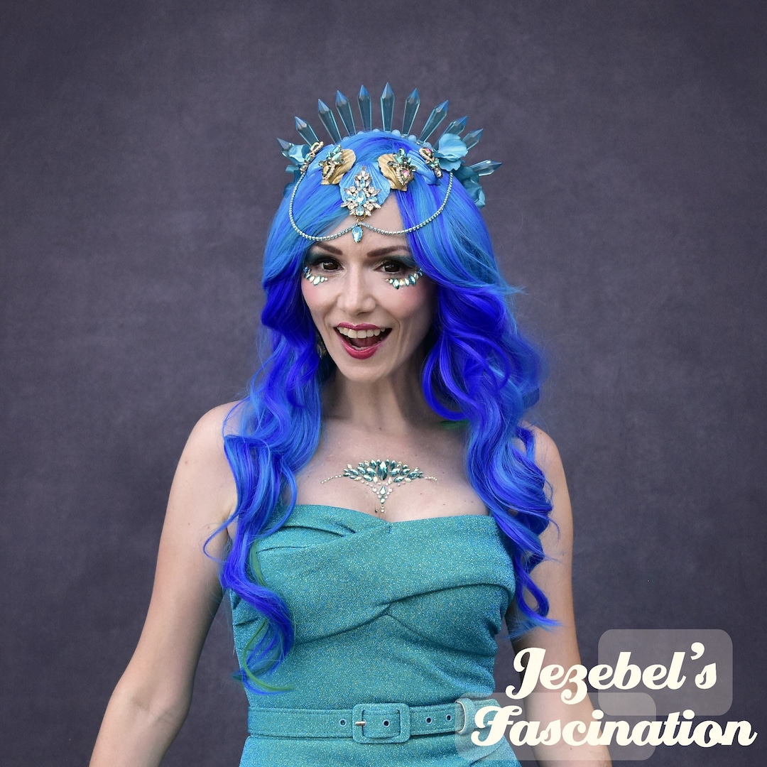 Golden Mermaid Crown, Sea Shell Aquamarine Crystal Headpiece, Majestic ...