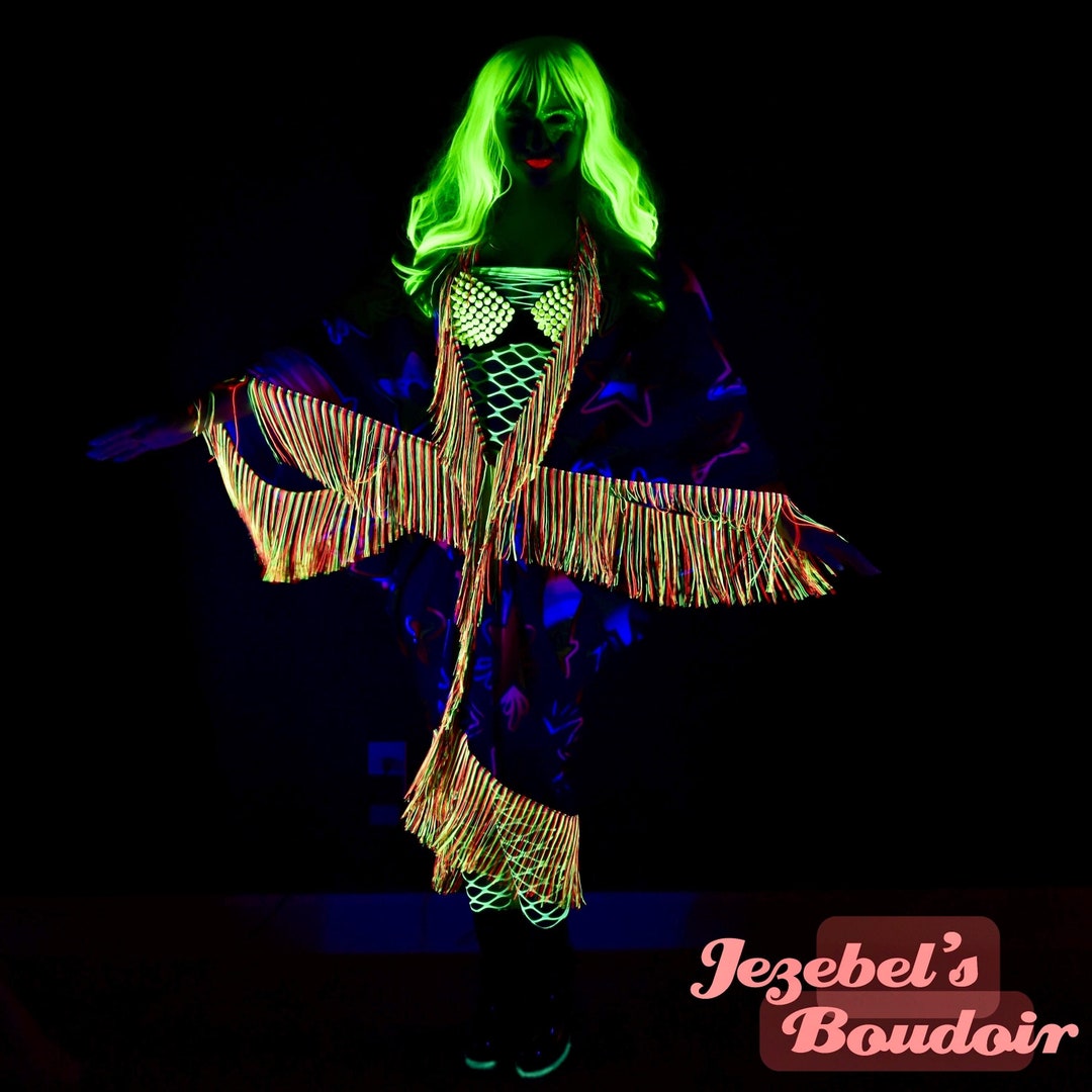 Neon UV Glow Star Duster, Festival Robe Black Light Oracle Crescent ...