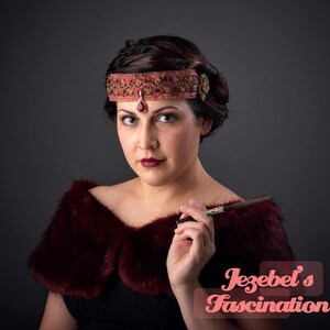 Red Flapper 1920s Turban, Costume Feather Headdress Ruby Headpiece ...