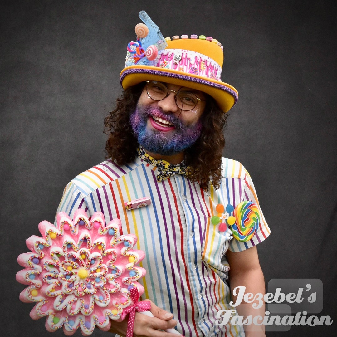 Mens Candy Top Hat, Mad Hatter Desert Costume, Dandy Wonka Cosplay, Bid ...