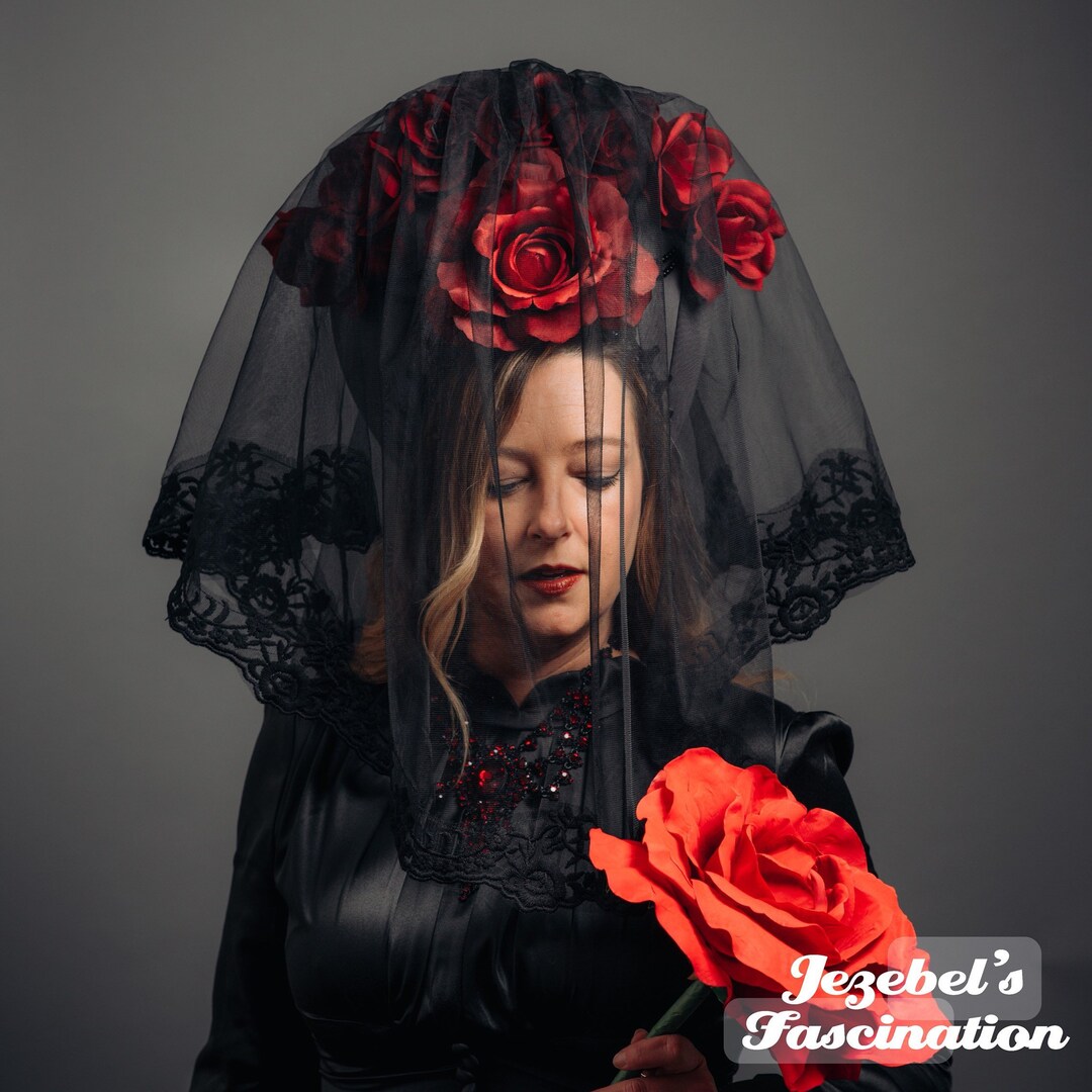 Rococo Rose Vampire Bride Veil Victorian Kokoshnik WGT Black Grey ...