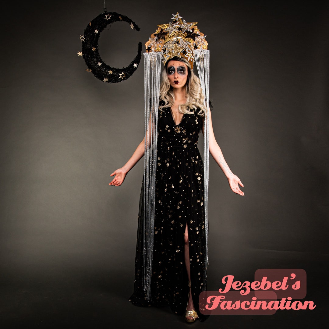 Star Halo Crown Celestial Gold Silver Velvet Headpiece Fringe Burlesque ...