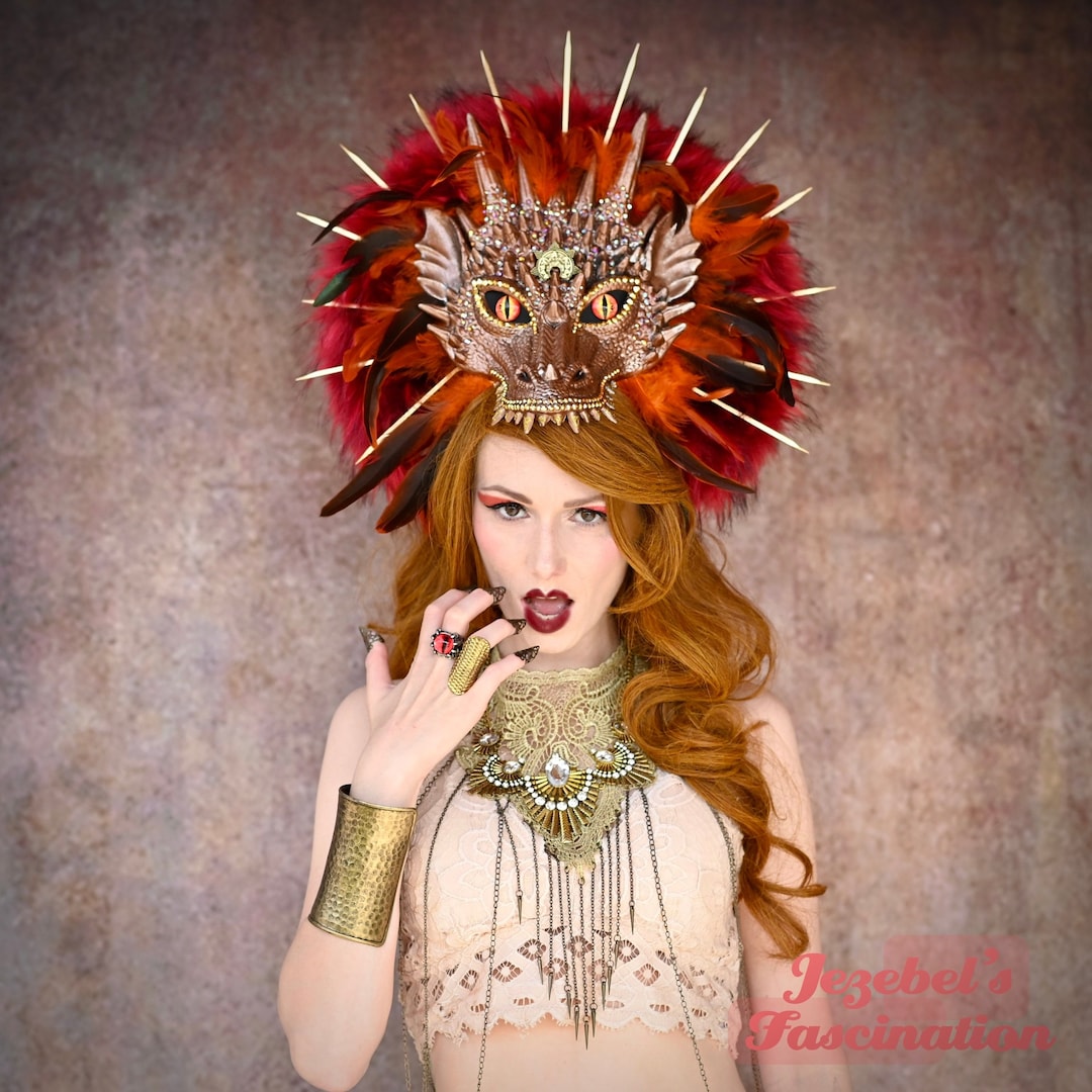Dragon Horns Fire Flames Headdress, Spikes Medieval Feather Costume ...