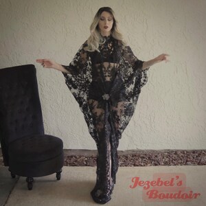 Gothic Lace Art Nouveau Bat Wing Gown, Sheer Romantic Rich Widow Robe ...