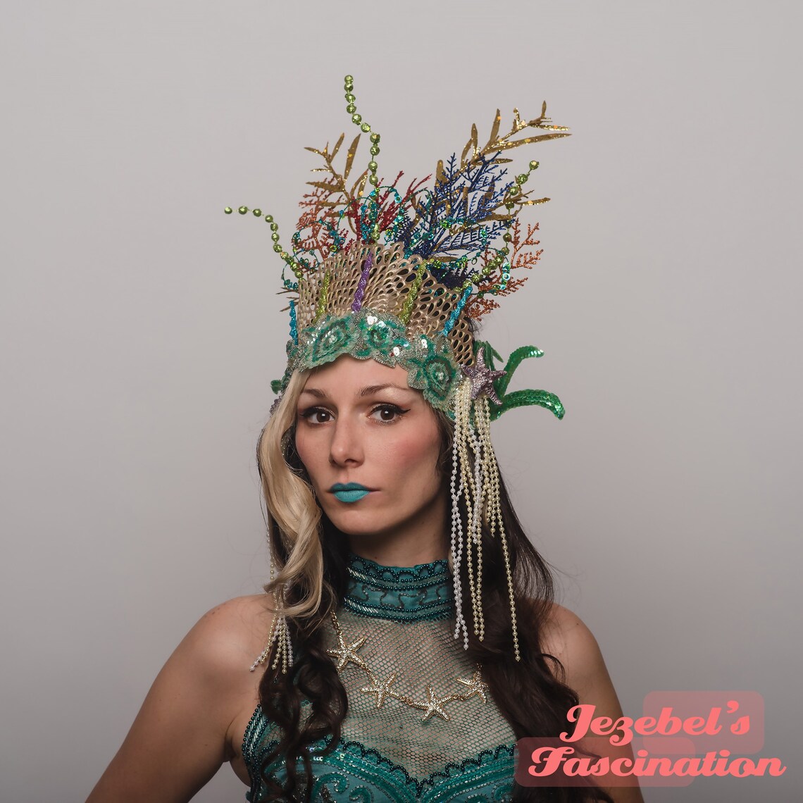 Ocean Mermaid Siren Crown, Sea Calypso Headdress, Pink Starfish ...