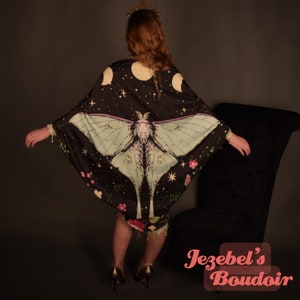 Neon Luna Moth Duster Gown, UV Glow Rave Dressing Robe, Fringe Flowing ...