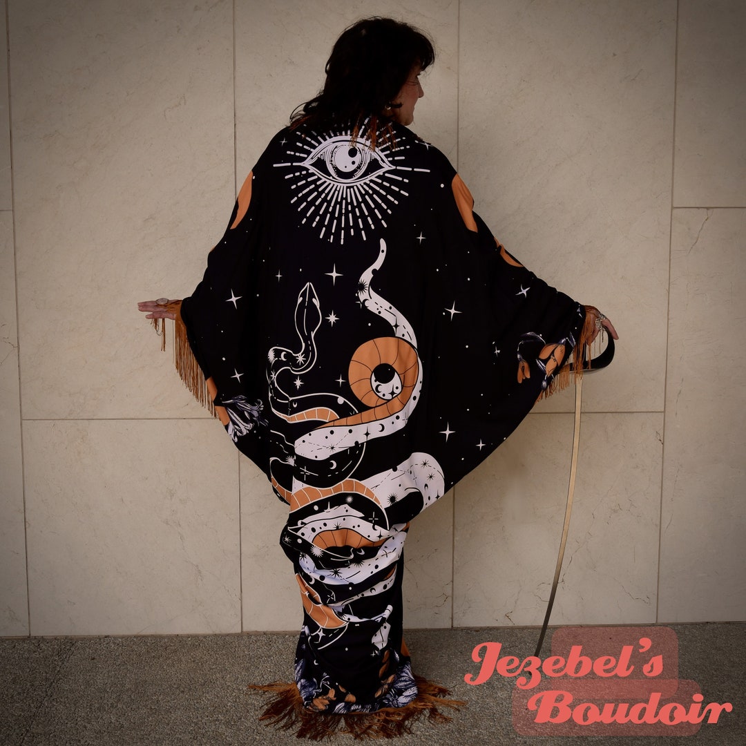 Bohemian Bat Wing Snakes Boho Kimono, Fringe Fortune Teller Oracle Gown ...