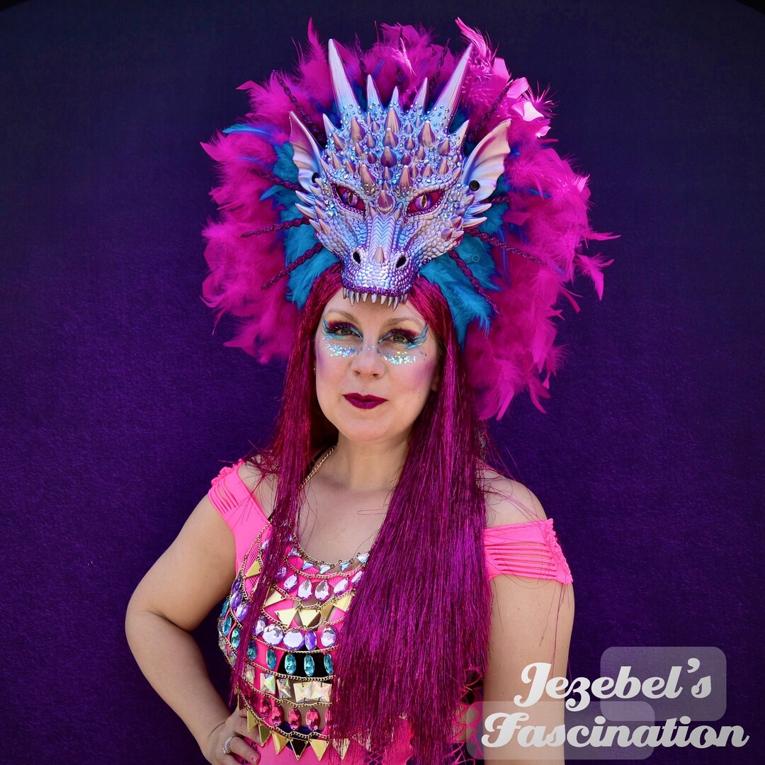 Dragon Horns Headdress, Spikes Medieval Feather Costume, Aqua Blue ...