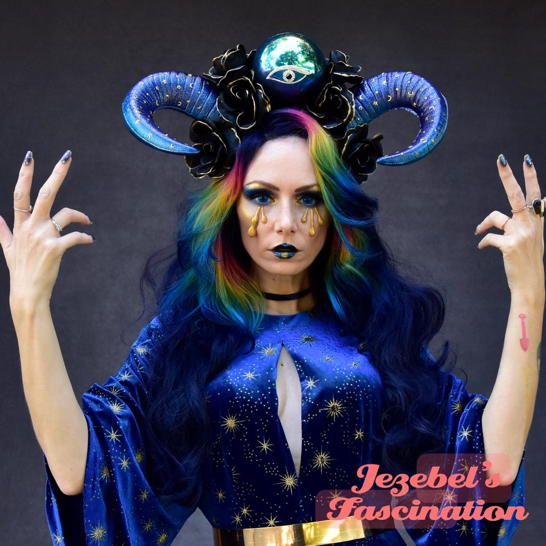 Mystical Eye Horns Headdress, Royal Celestial Costume, Rose Crystal ...