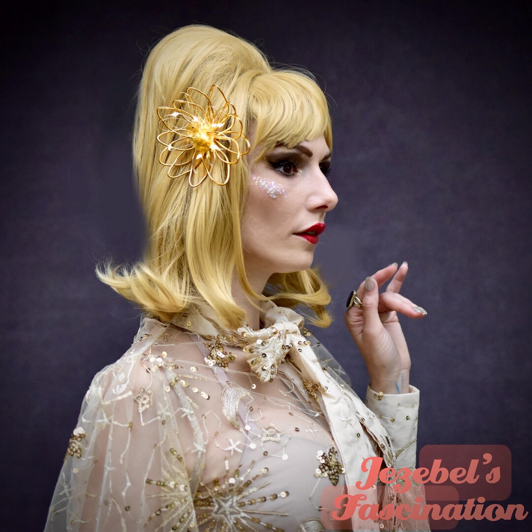 Golden Lotus Tiki Light up Hair Flower, Tropical Simple Headpiece, Glam ...
