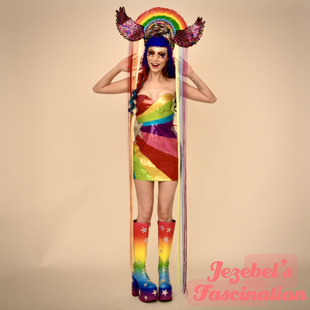 Rainbow Wings Goddess Crown, Gay Pride Month Headpiece, Festival Queen ...