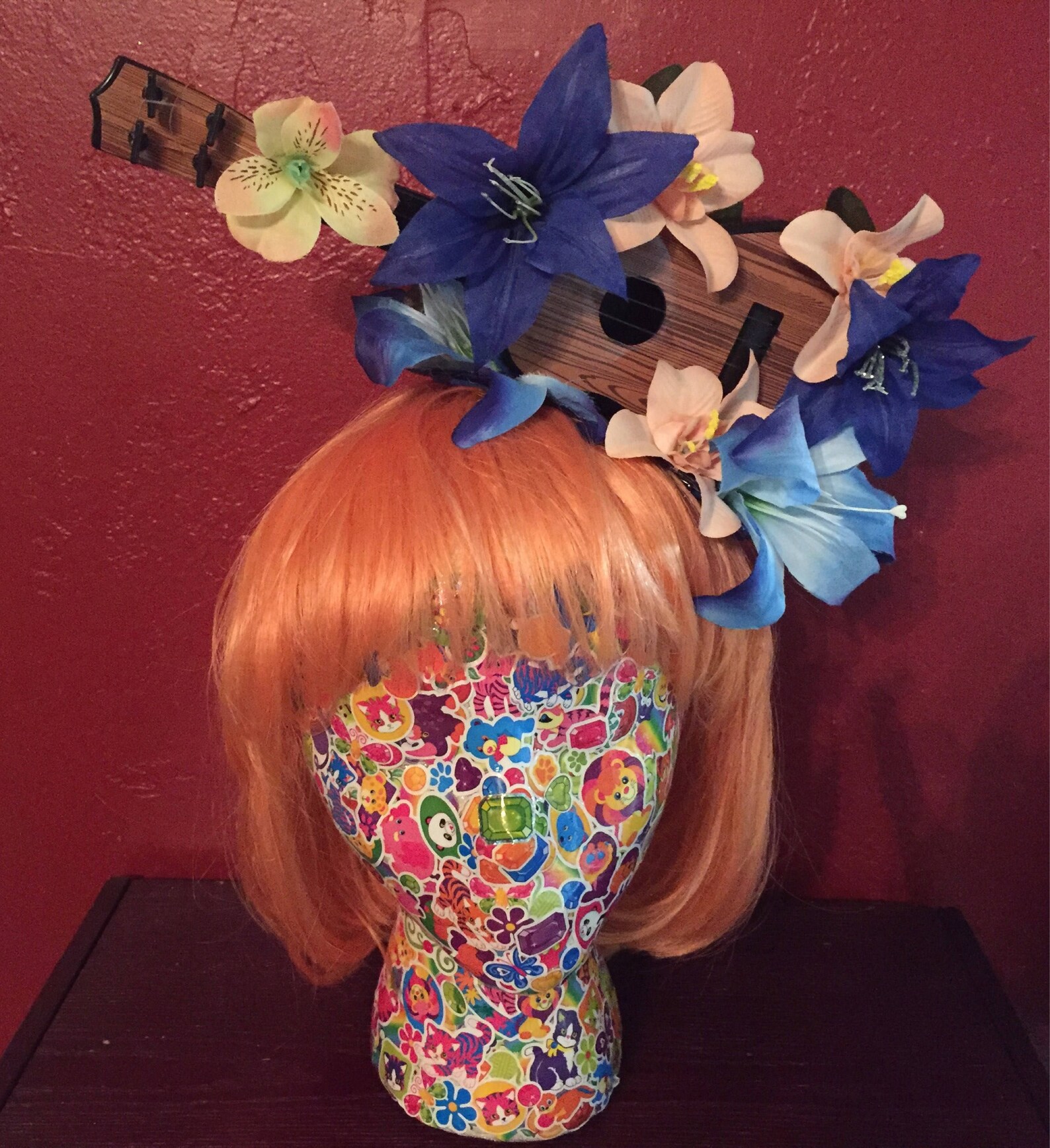 Tropical Flower Ukulele Luau Tiki Headdress Novelty Funny Hawaii Orchid ...