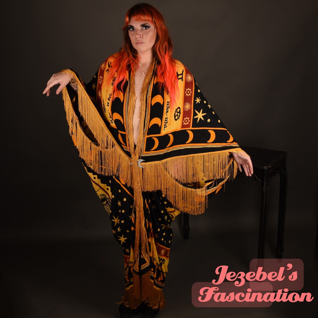 Art Nouveau Bat Wing Gown Star Dressing Robe, Red Oracle Gold Zodiac ...