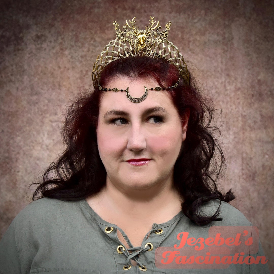 Celtic Knot Princess Tiara, Deer Antlers Crown, Crescent Moon Brass ...