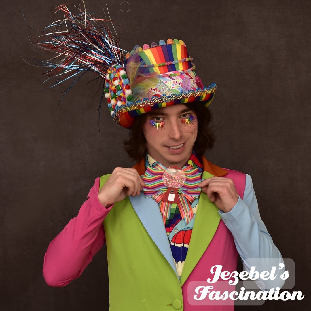 Mens Candy Striped Top Hat, Mad Hatter Circus Ring Leader Side Showman ...