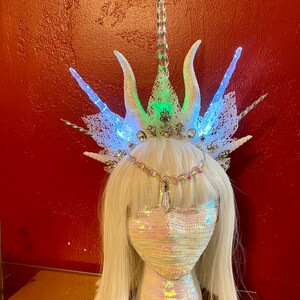 Ice Queen Witch Headdress Light up Unseelie Celestial Silver Costume ...
