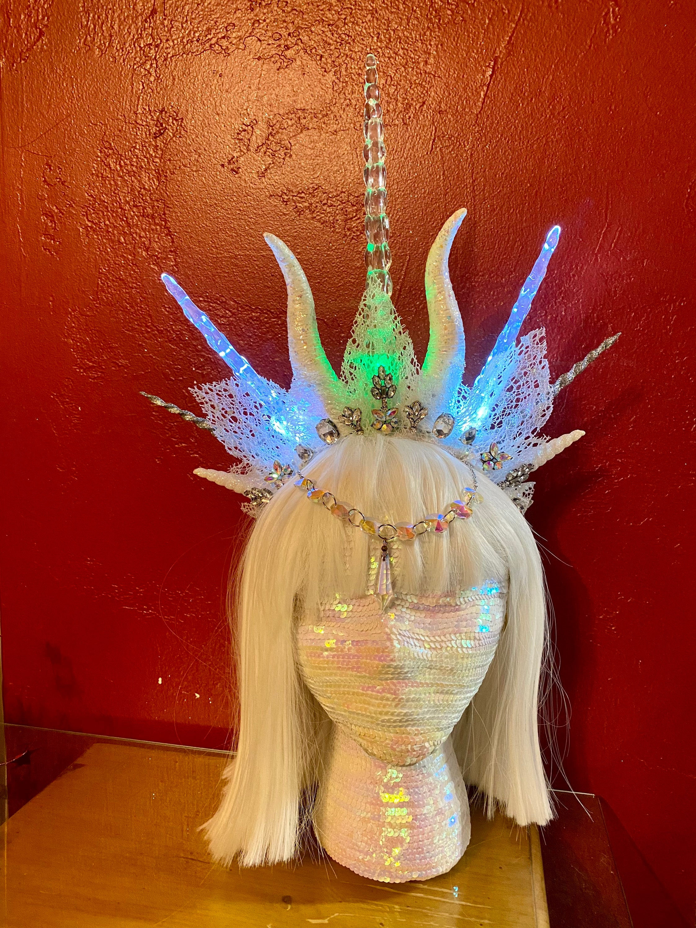 Ice Queen Witch Headdress Light up Unseelie Celestial Silver Costume ...