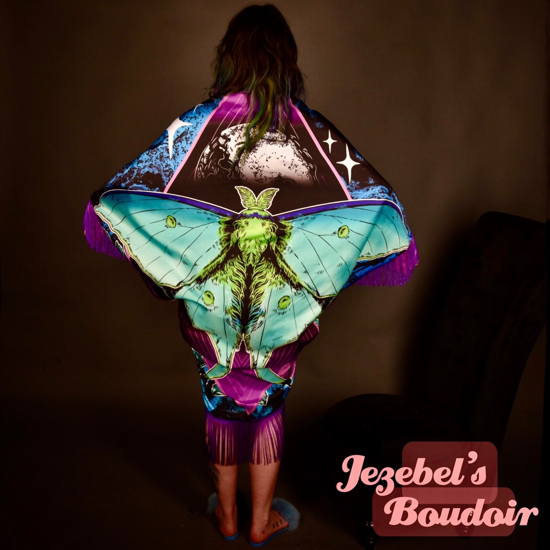 Luna Moth Bat Wing Gown, Cocoon Dressing Robe, Fringe Witch Kimono ...