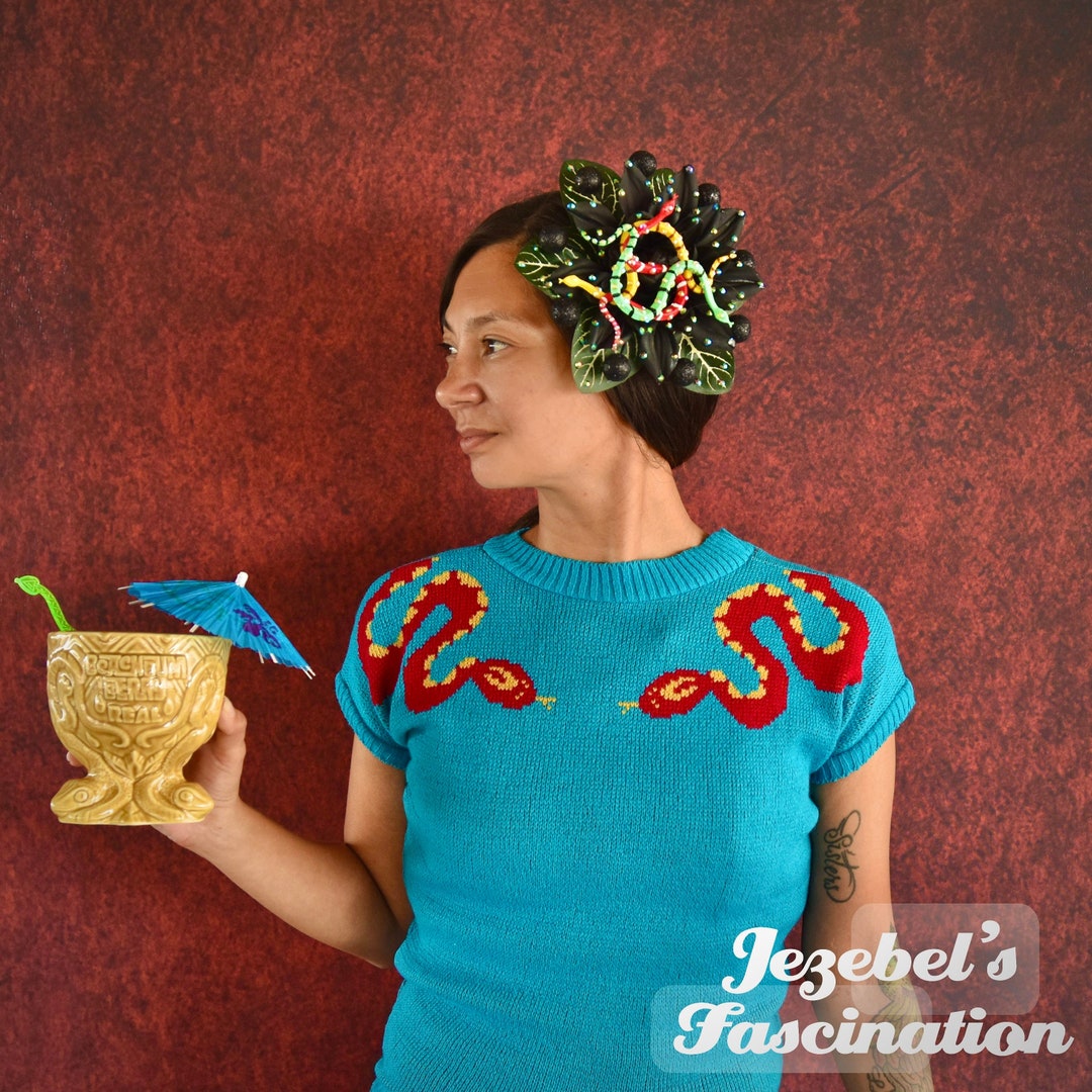 Snakes Tiki Serpent Hair Flower, Black Gothic Rhinestone Headpiece ...