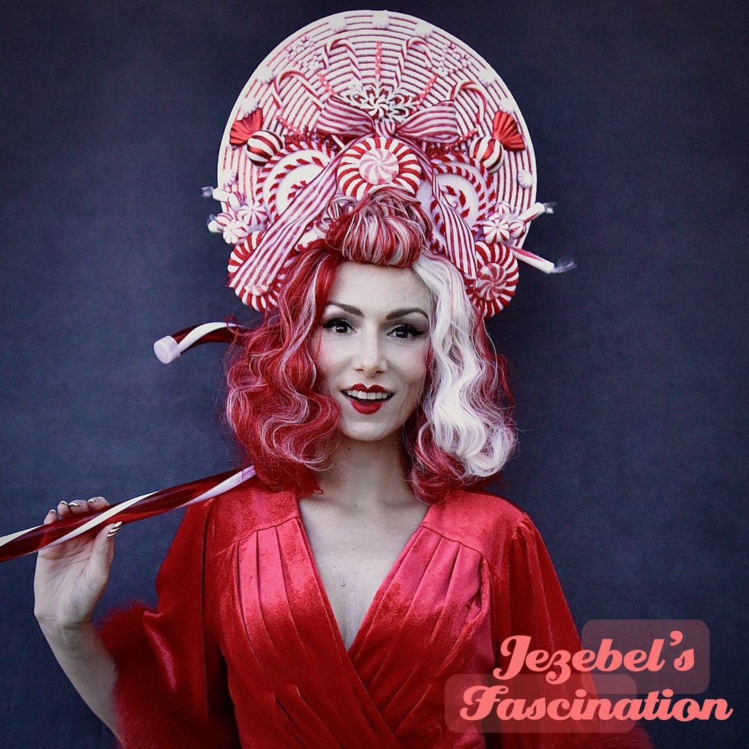 Large Candy Cane Peppermint Headpiece, Ugly Christmas Sweater Headband ...
