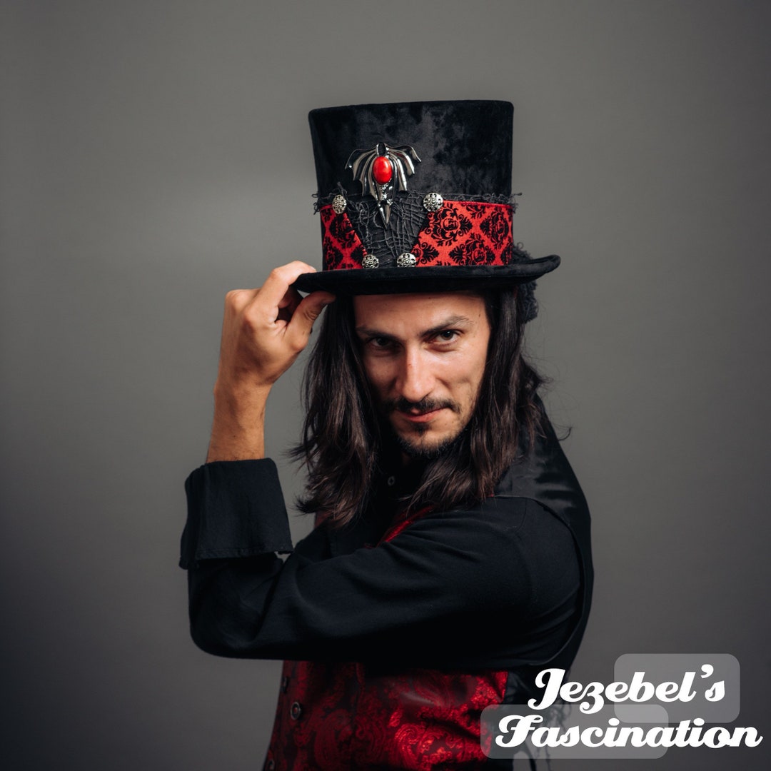 Vampire Mens Velvet Top Hat, WGT Victorian Weeper Funeral Costume ...