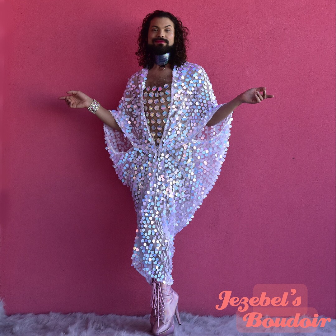 Iridescent Sequin Kimono, Glam Burlesque Gown, Festival Rave Duster ...