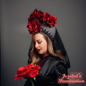 Rococo Rose Vampire Bride Veil Victorian Kokoshnik WGT Black Grey ...