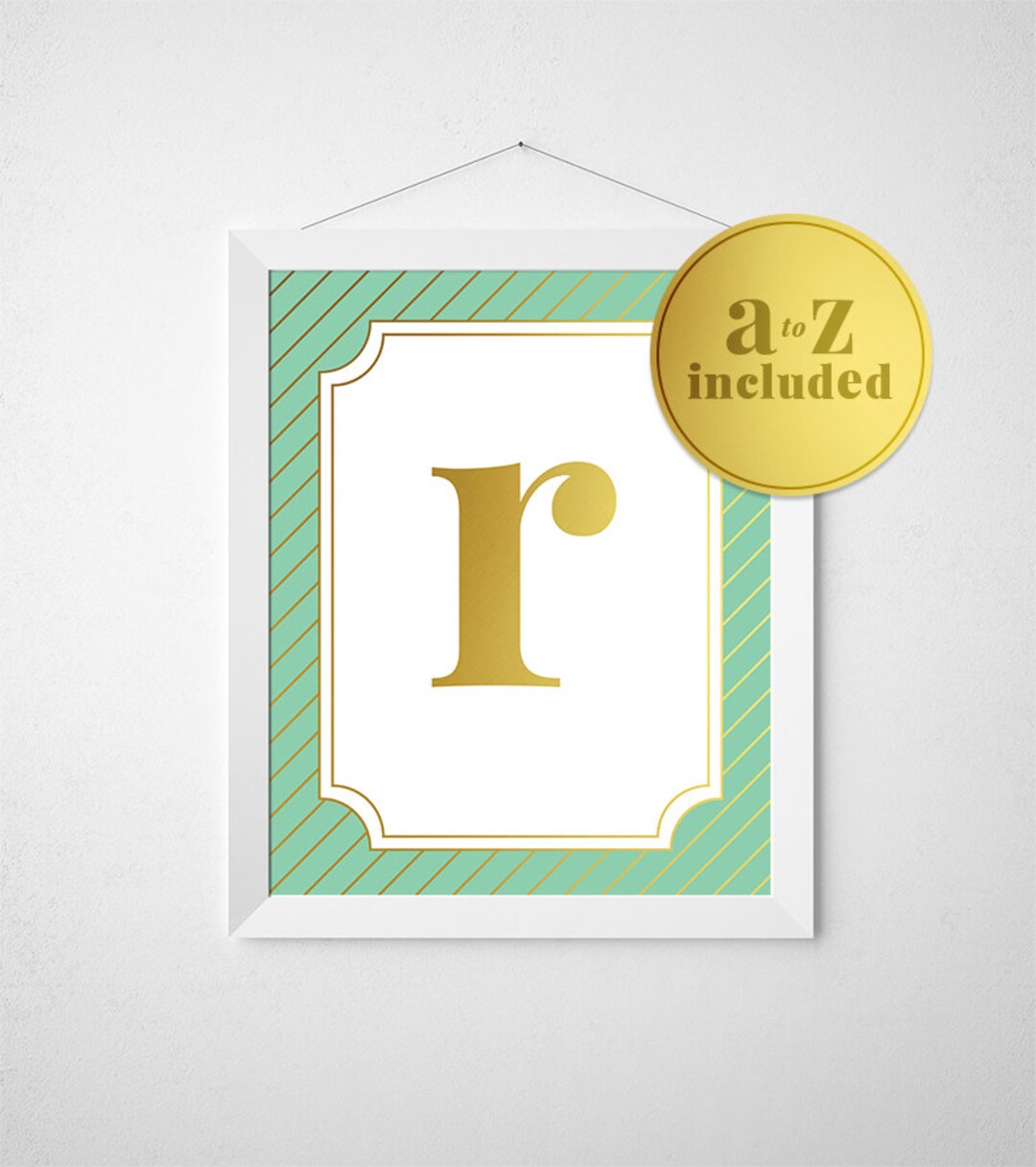 Mint Gold Monogram, 8x10 Printable, Mint Monogram, Gold Foil Monogram ...