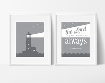 Bible Verse Art Lighthouse Wall Art Nautical Printable | Etsy