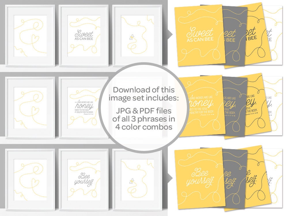 Bee Yourself Bee Print Yellow Nursery Decor Printable Bee - Etsy