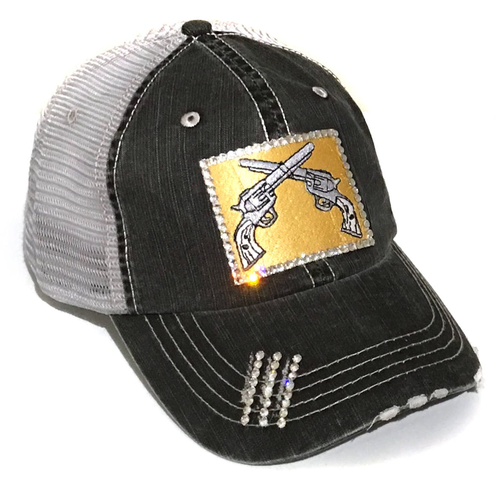Double Pistol Bling Hat Gun Trucker Rhinestones - Etsy