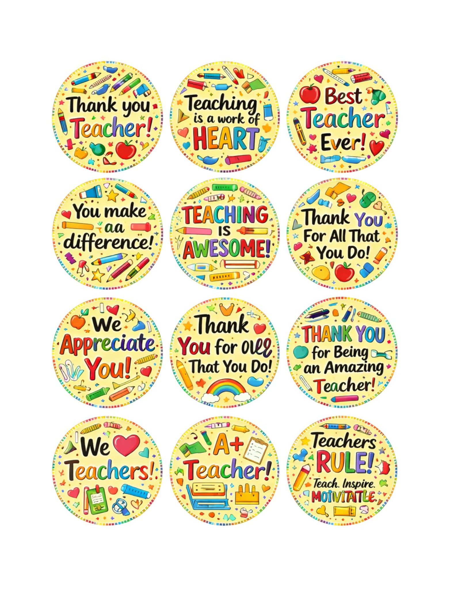 Printable Teacher Appreciation Cupcake/oreo Toppers 2 Inch - Etsy