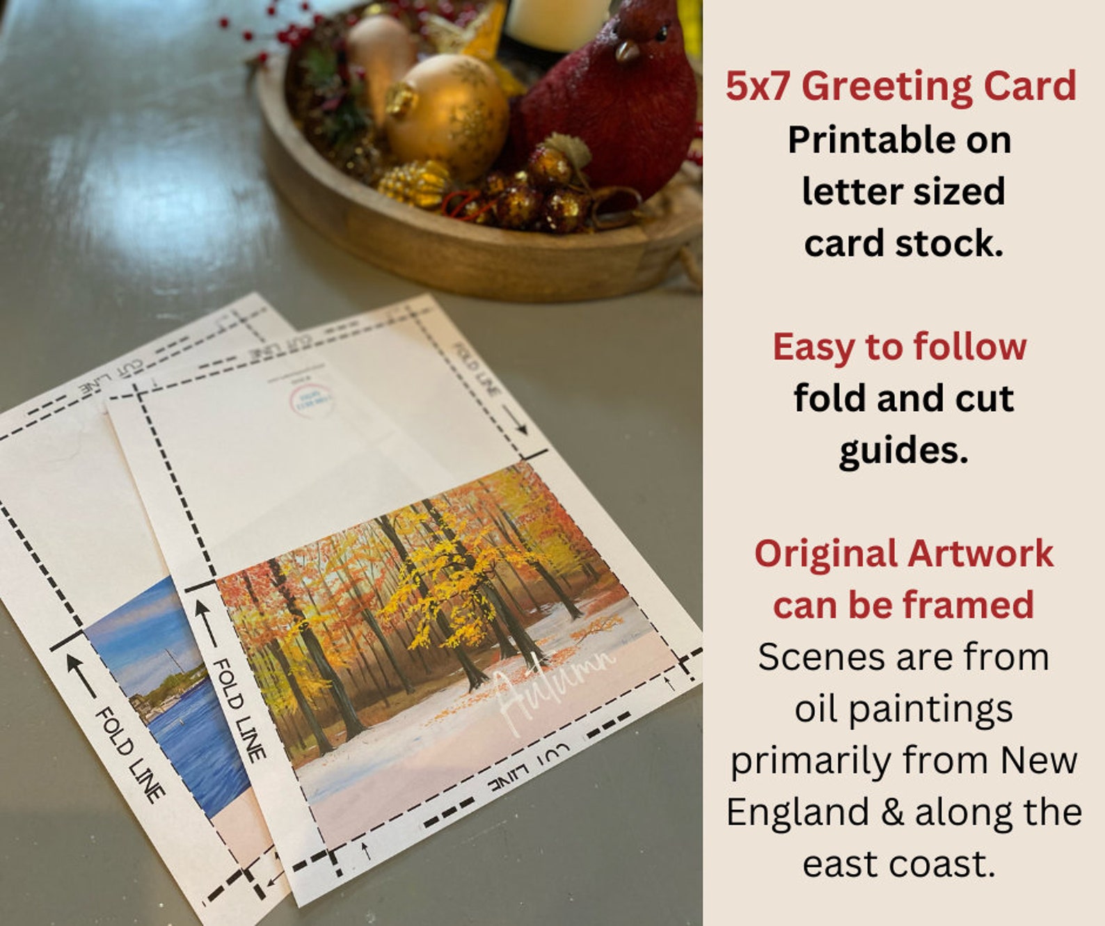 Printable Green Shutter Farm, 5x7 Digital Download Note Card, Fall ...