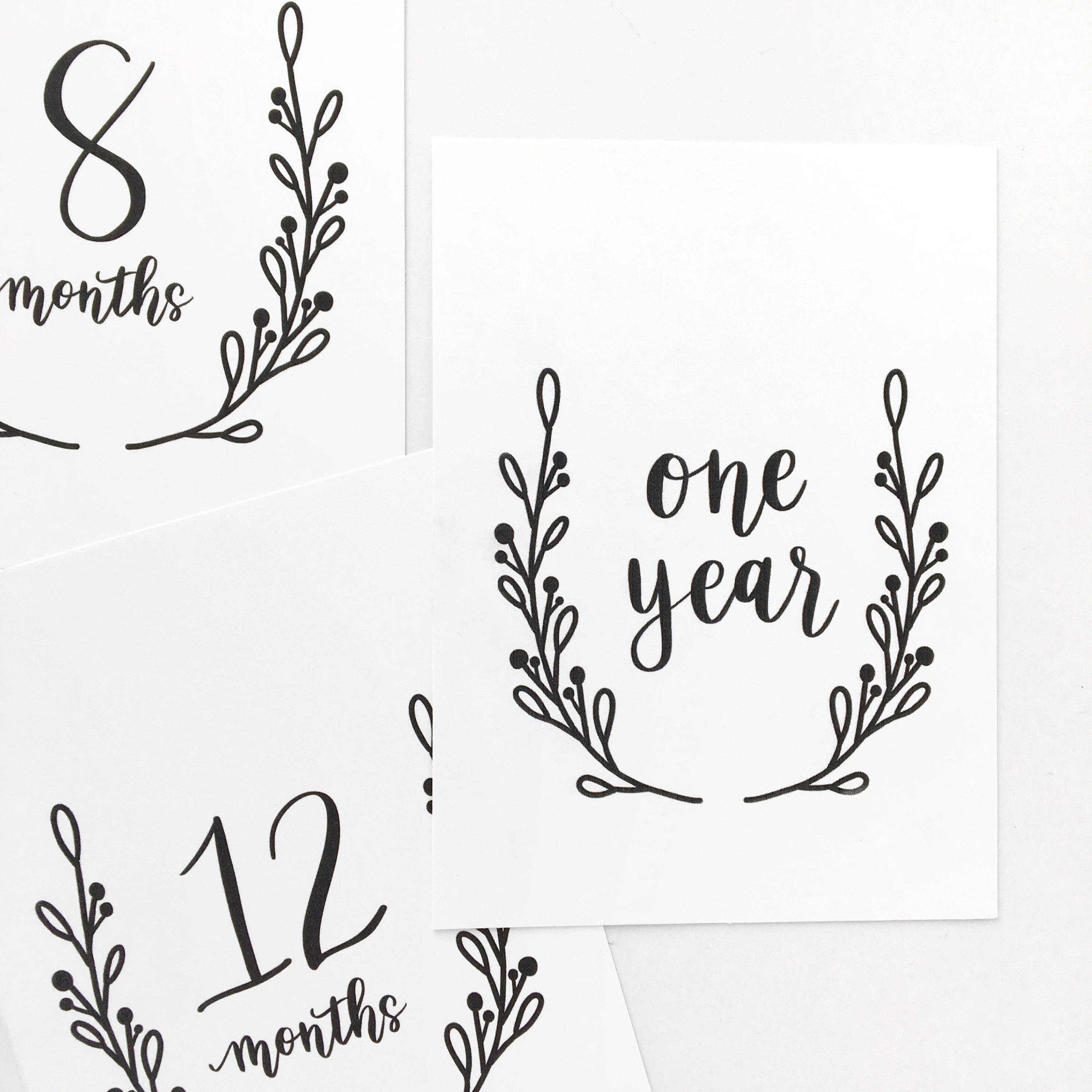 Monthly Baby Milestone Cards - Botanical Wreath - Modern Calligraphy ...