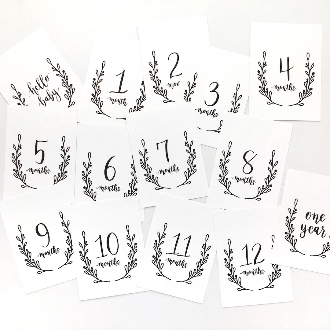 Monthly Baby Milestone Cards - Botanical Wreath - Modern Calligraphy ...