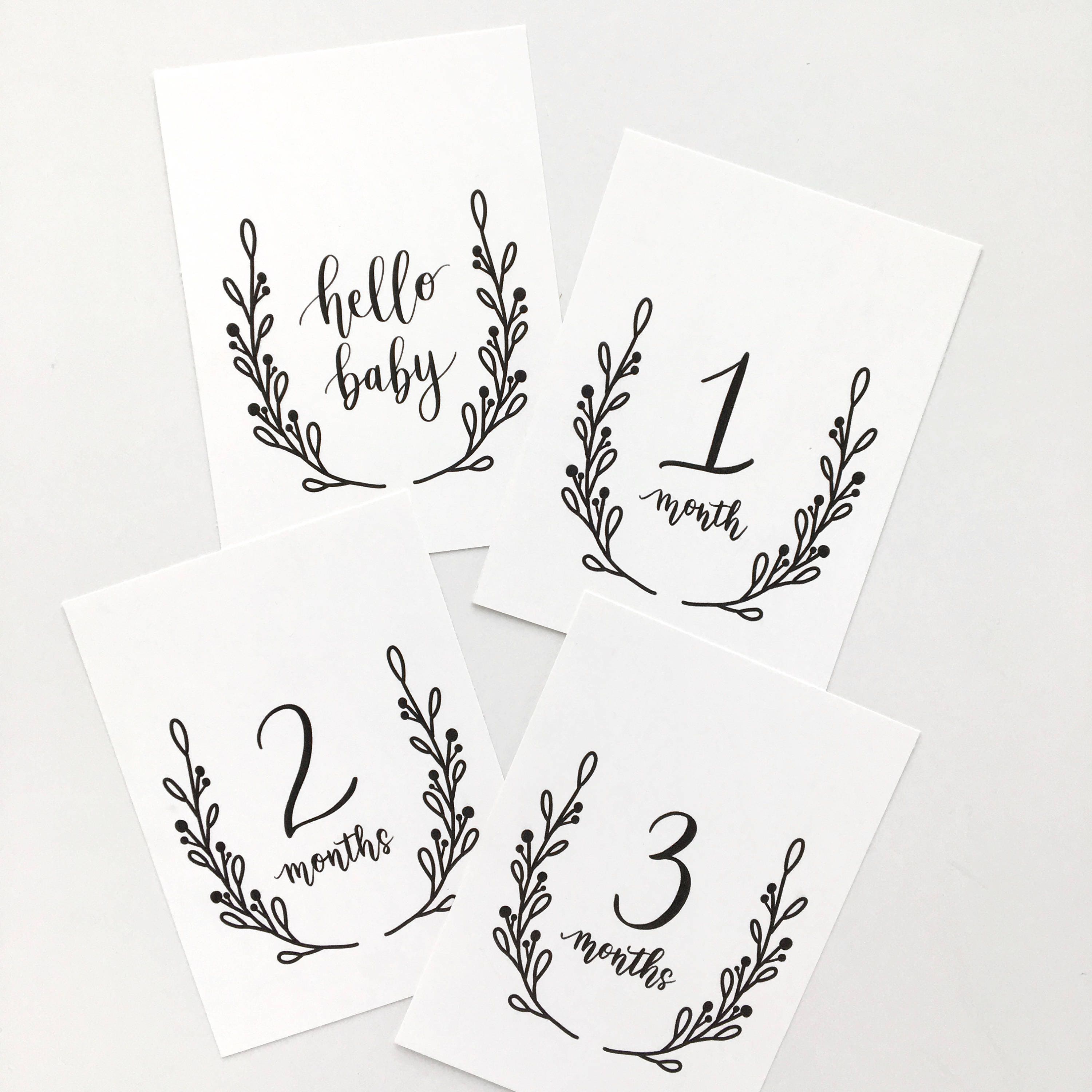 Monthly Baby Milestone Cards - Botanical Wreath - Modern Calligraphy ...