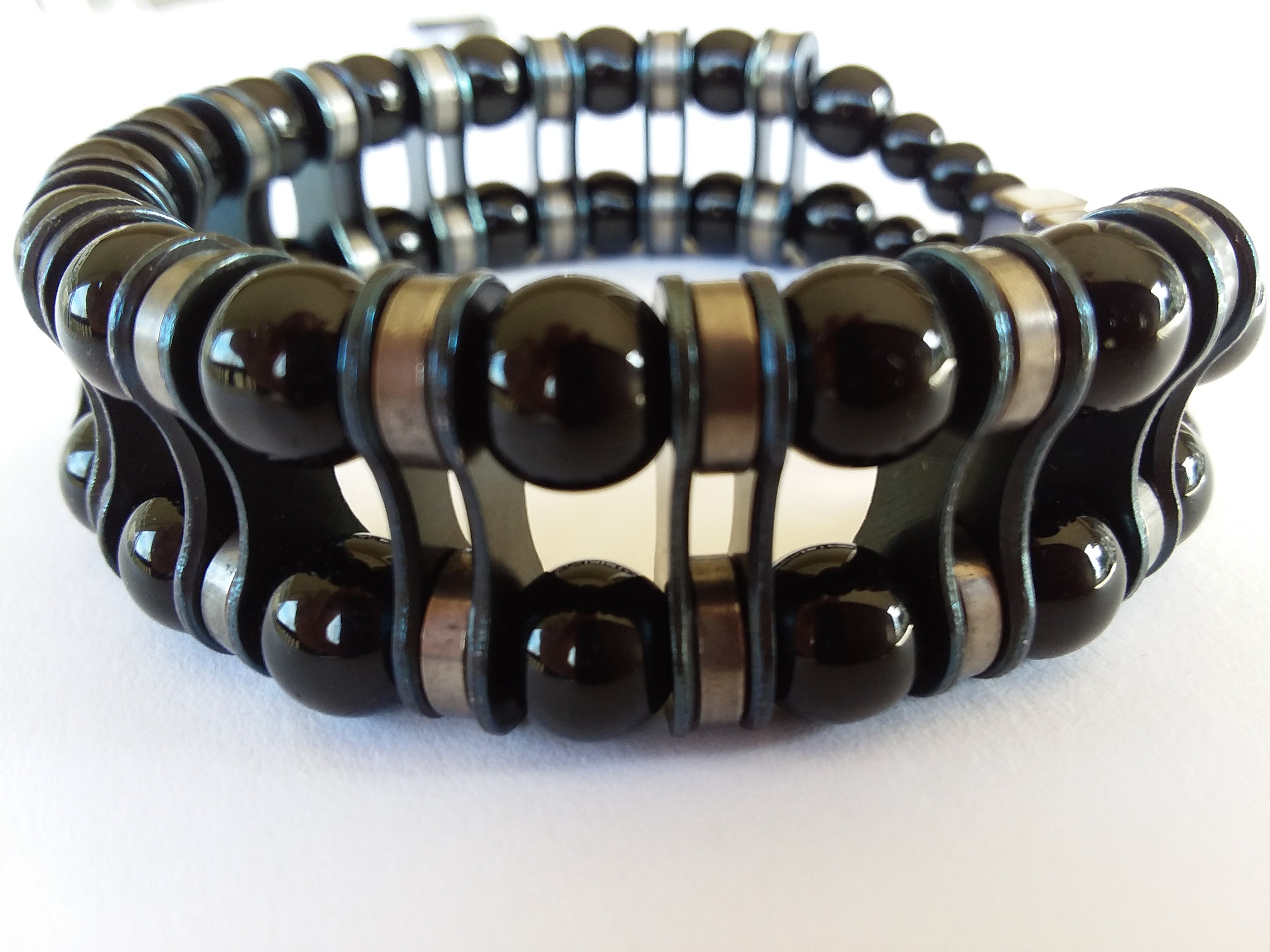 Black Beaded Double Strand Bicycle Chain Link Bracelet, Bicycle Jewelry ...