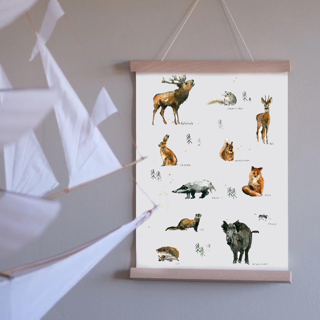 Forest Animals Poster Learning Poster Art Print Watercolor - Etsy