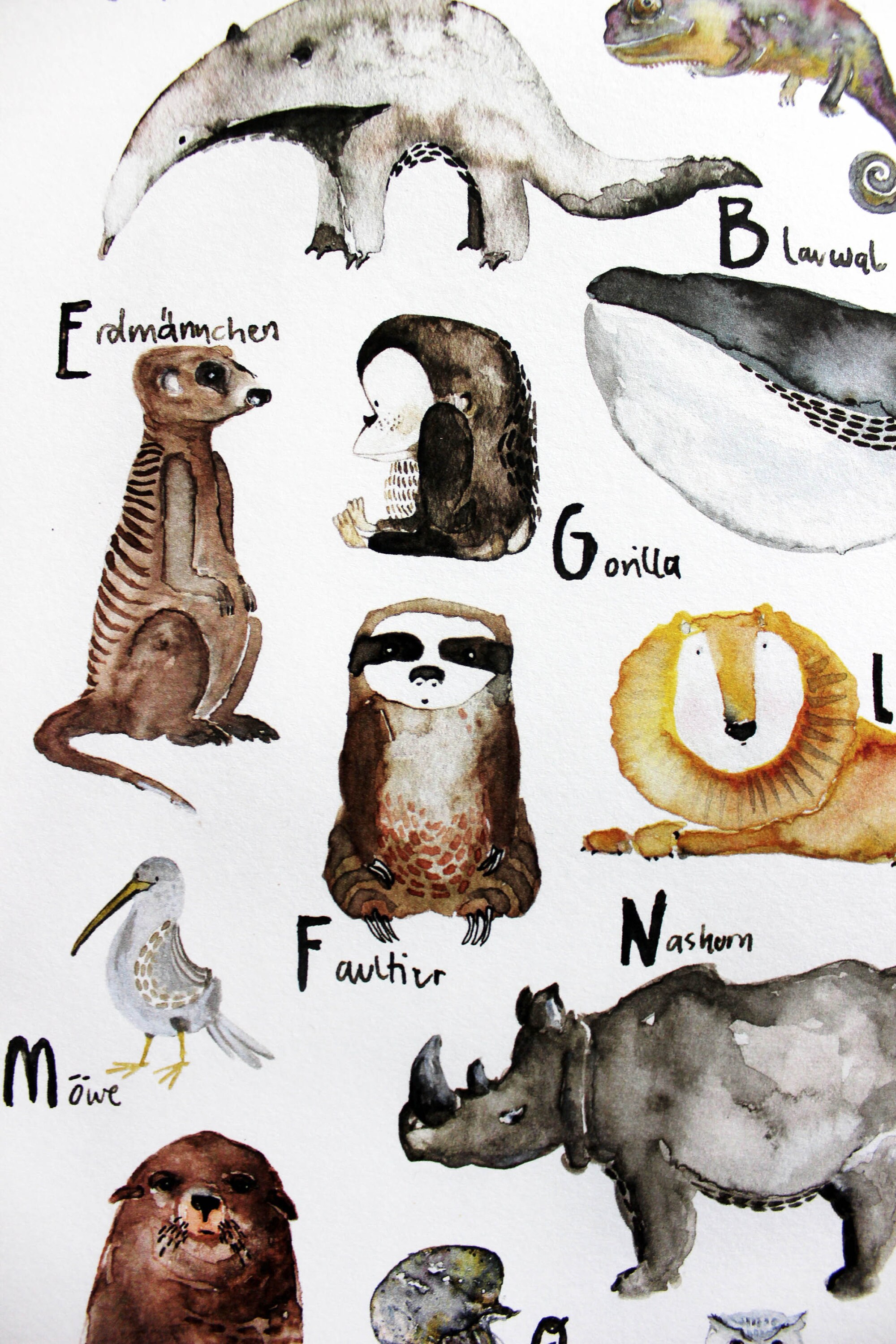 ABC Poster Animals Learning Poster Art Print Watercolor - Etsy