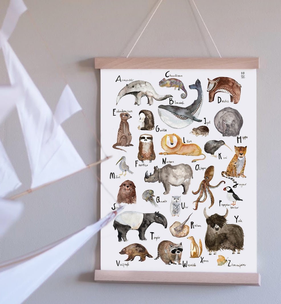 ABC Poster Animals Learning Poster Art Print Watercolor - Etsy