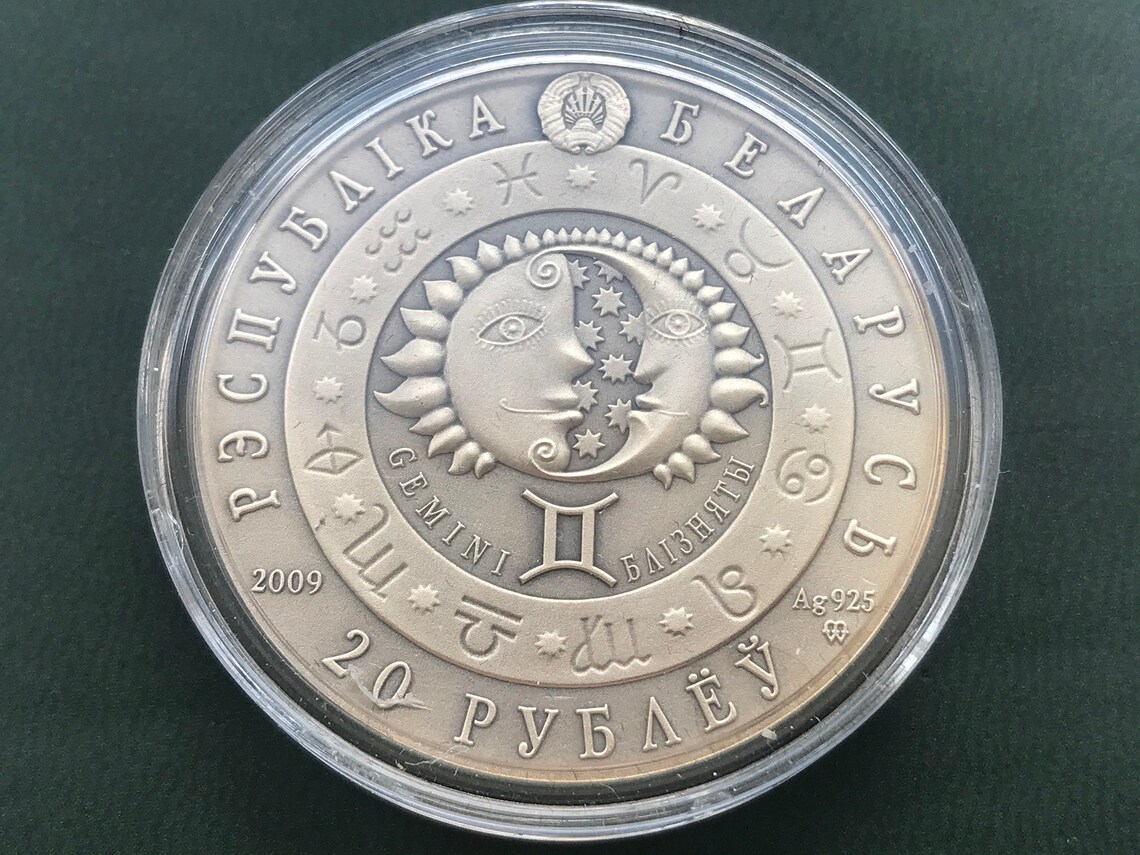 Gemini Zodiac of the Sign 20 Roubles Silver Coin With Crystal | Etsy