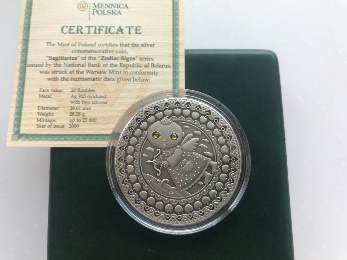 Gemini Zodiac of the Sign 20 Roubles Silver Coin With Crystal - Etsy