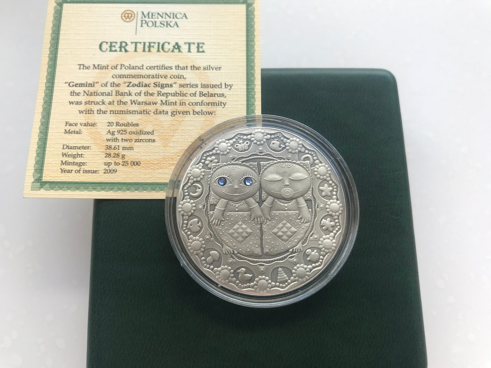 Gemini Zodiac of the Sign 20 Roubles Silver Coin With Crystal - Etsy