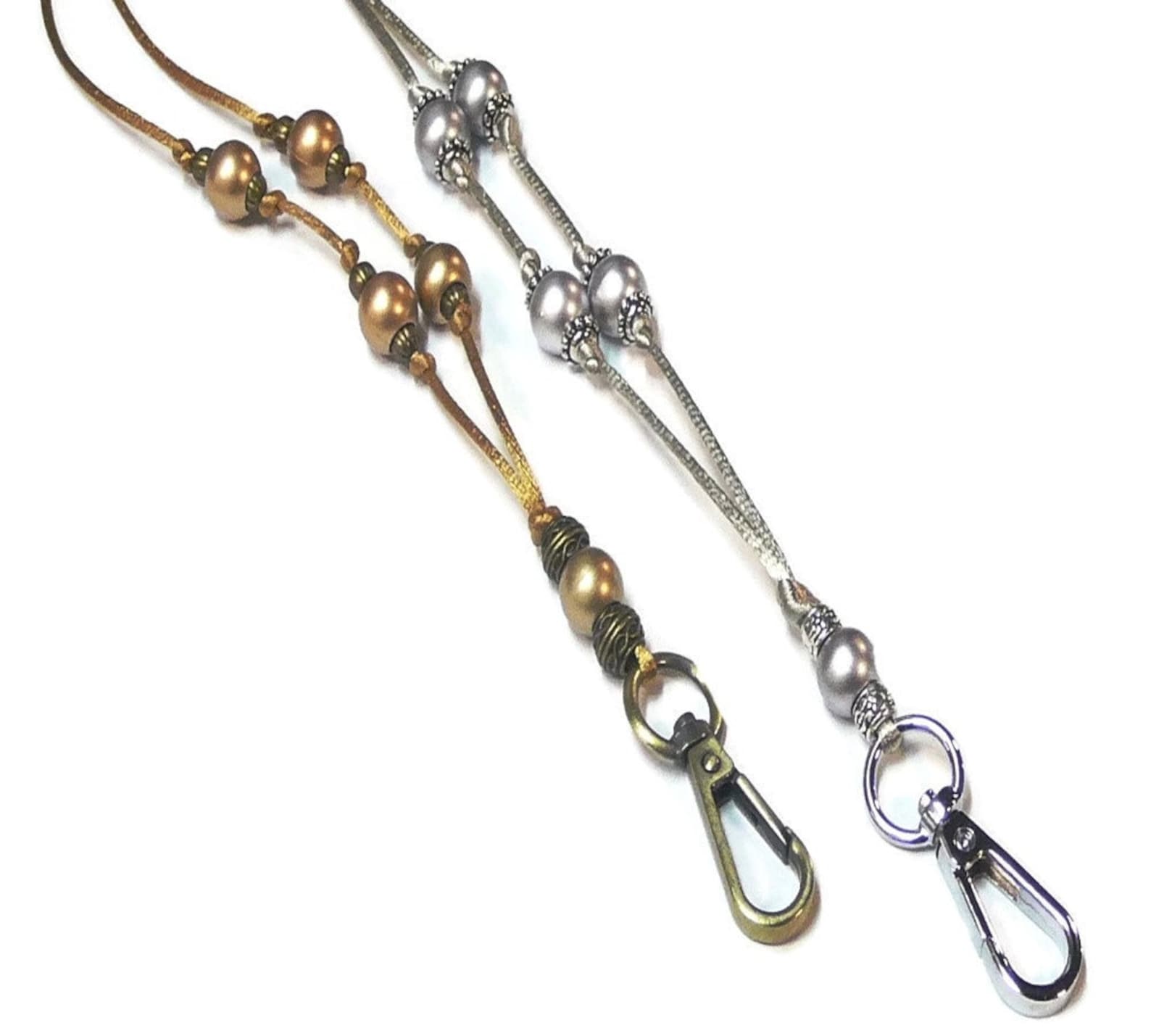 Beaded Cord Lanyard Necklace, Security ID Badge Holder, Silver or ...