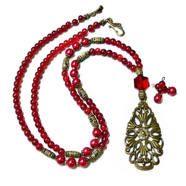 Red Necklace Set - Etsy
