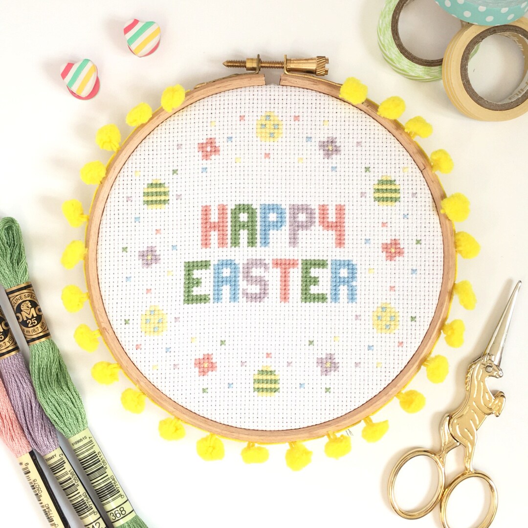 Happy Easter Cross Stitch PDF Pattern for Beginners - Modern, Fun and ...